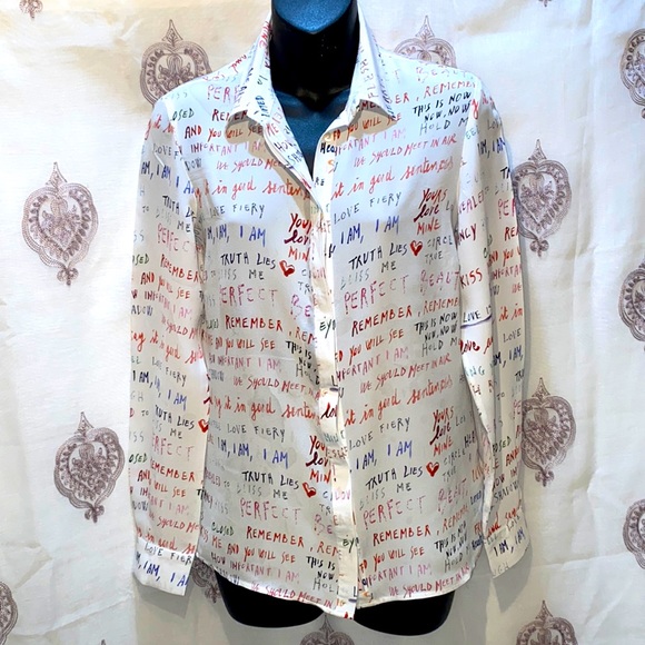 MSGM | Tops | Silk Msgm Graphic Love Quote Buttondown Shirt Sz 38 4 ...
